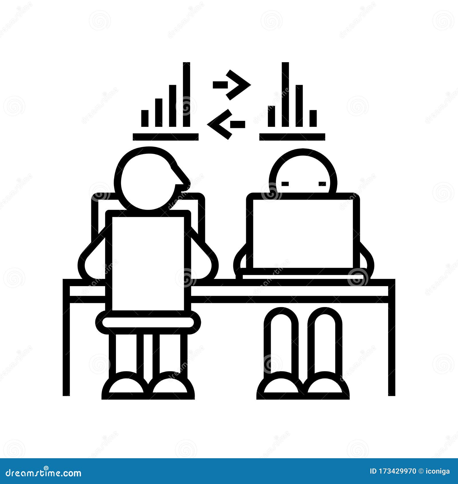 Collective Work Line Icon, Concept Sign, Outline Vector Illustration ...