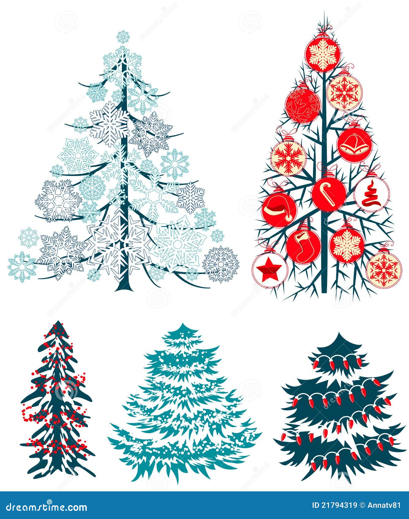 Collecton of Stylized Christmas Trees Stock Vector - Illustration of ...