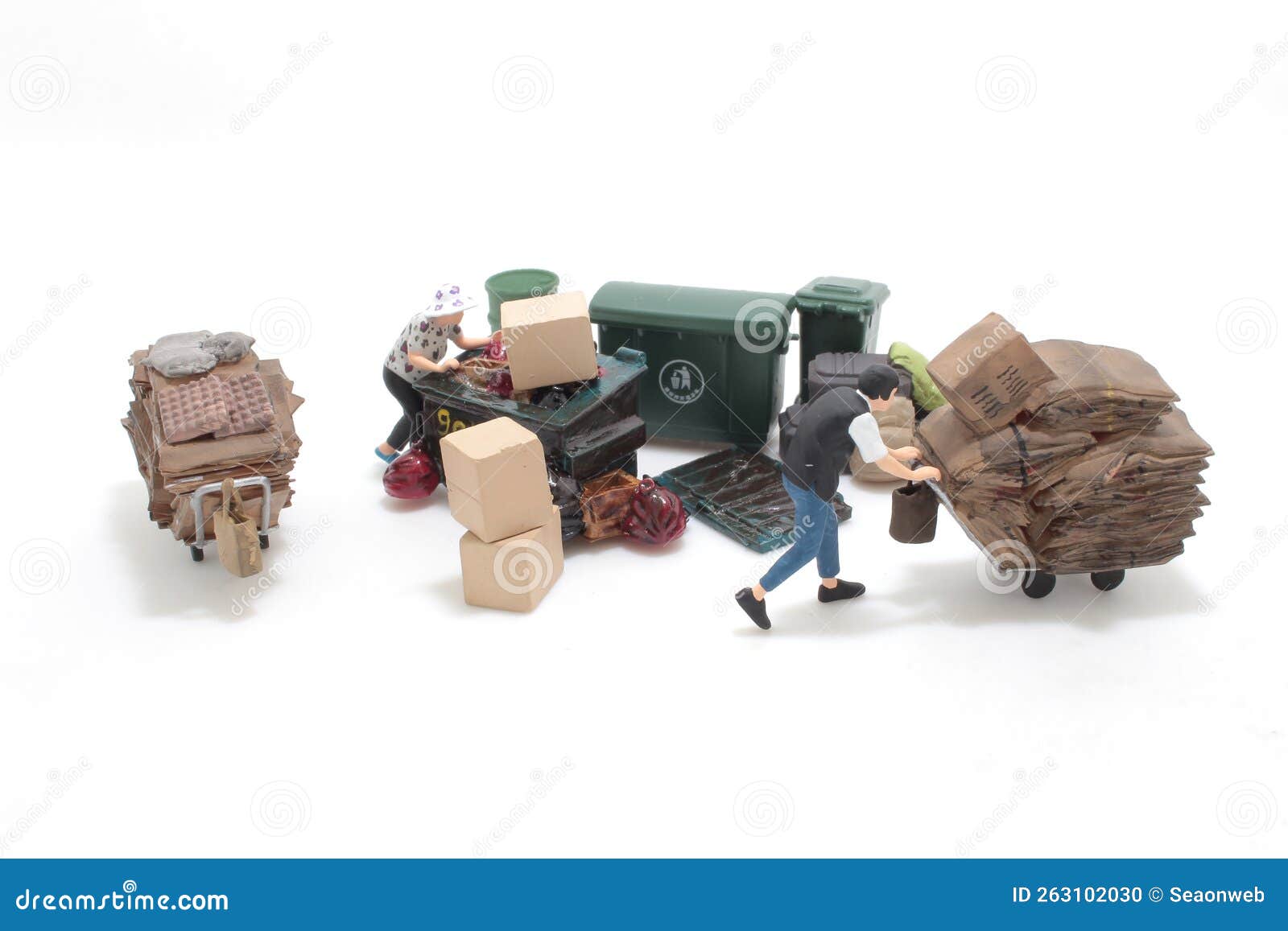 Miniature Figure Collects, Weighs Recycle Material, Cardboard and ...