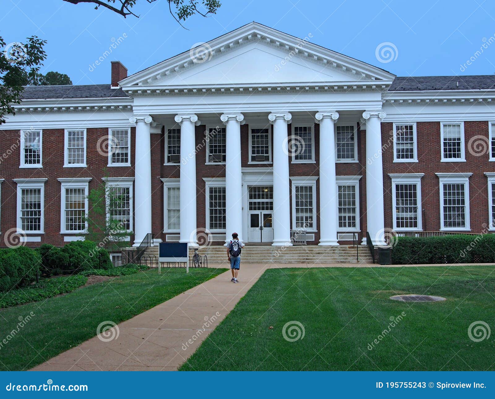 College Campus and Building with White Columns Stock Image - Image of ...