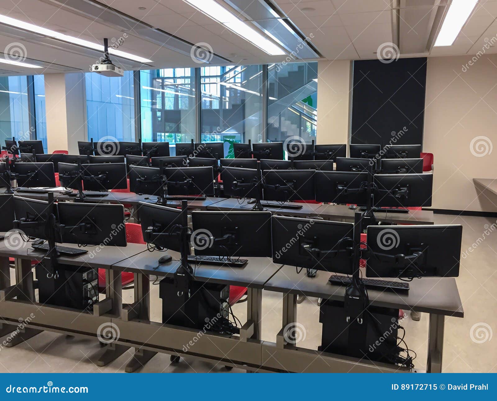 College Classroom with Computers on Every Desk Stock Image - Image of ...