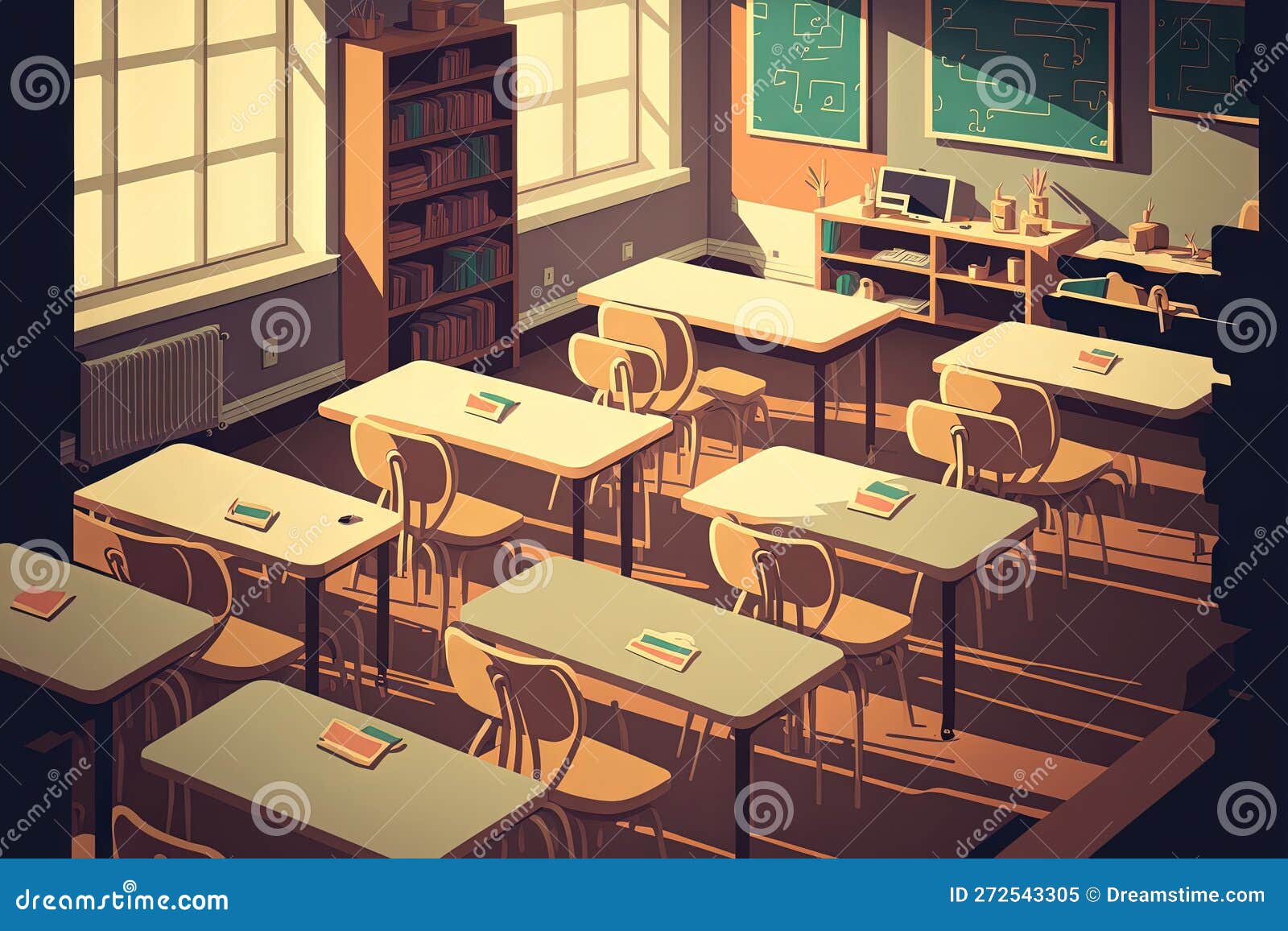 College Classroom Tables and Chairs Stock Illustration - Illustration ...