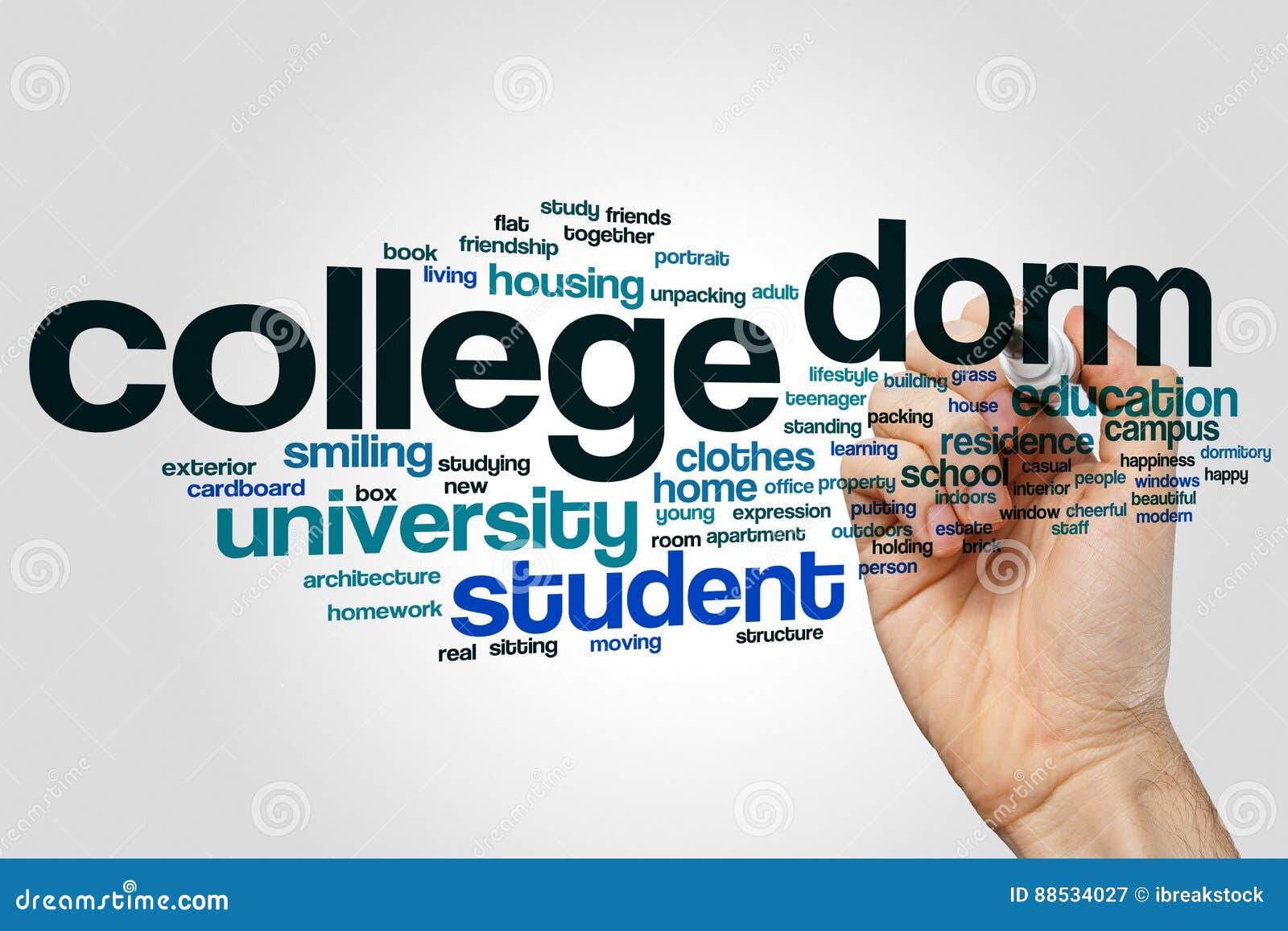 College Dorm Word Cloud Concept on Grey Background Stock Image - Image ...