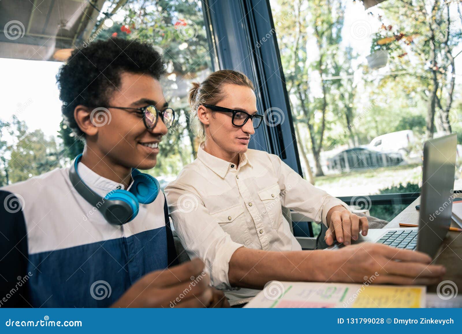Joyful Nice Students Preparing Together for the Exam Stock Photo ...