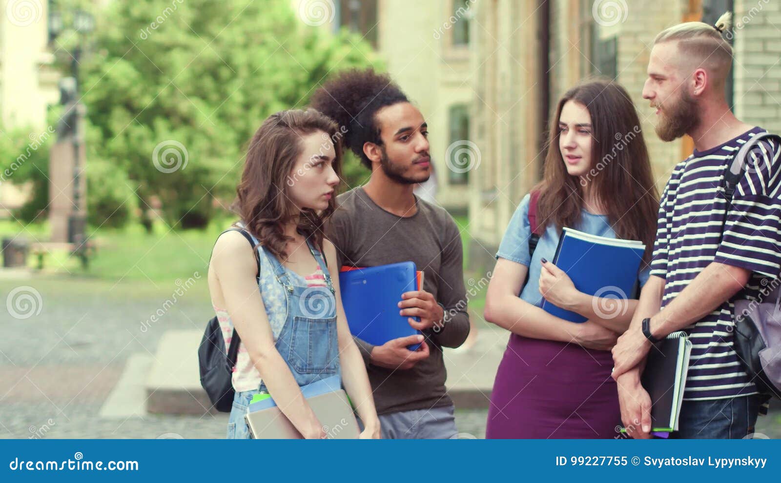 College Friends Standing Talking before University Classes. Stock Video ...