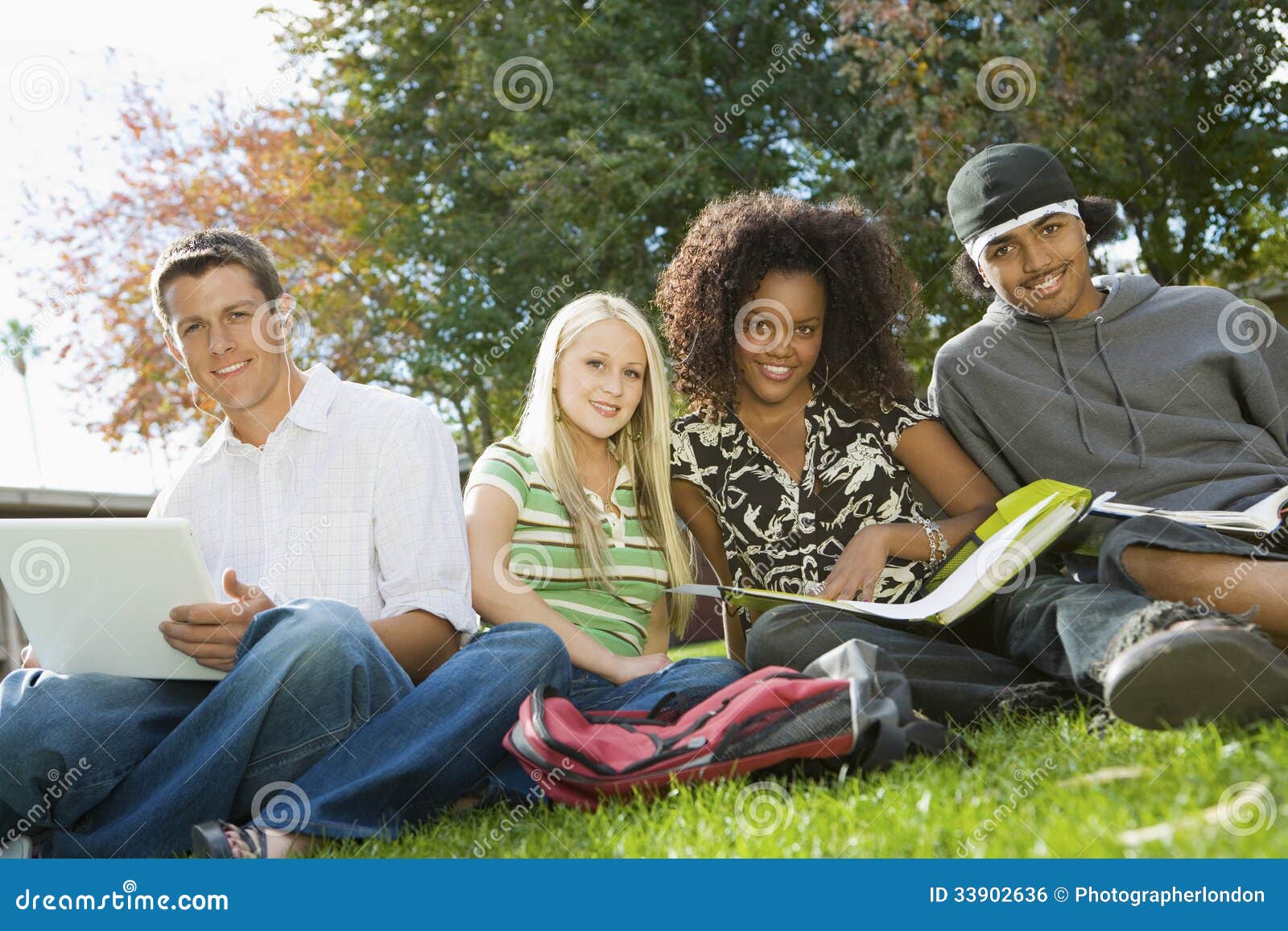 College Friends Studying in Campus Stock Photo - Image of education ...