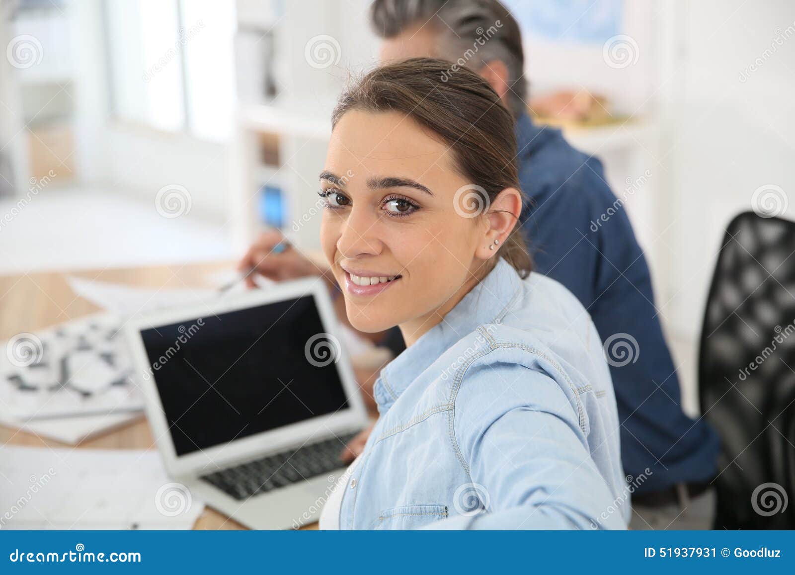 College Girl in Classroom Using Laptop Stock Image - Image of ...