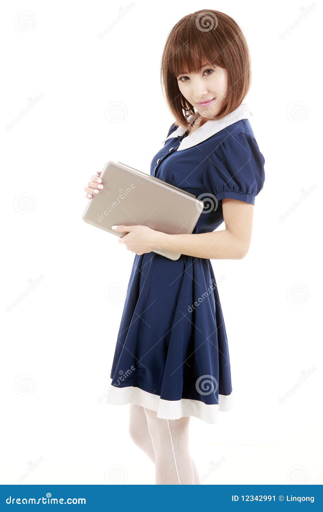 College girl with laptop stock image. Image of skirt - 12342991