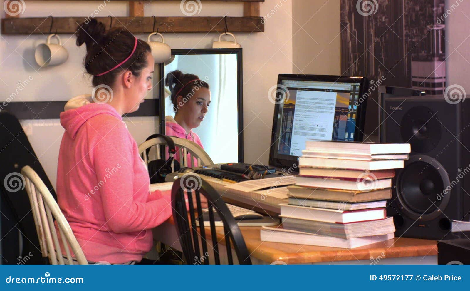 College High School Girl Types on Computer Stock Video - Video of model ...