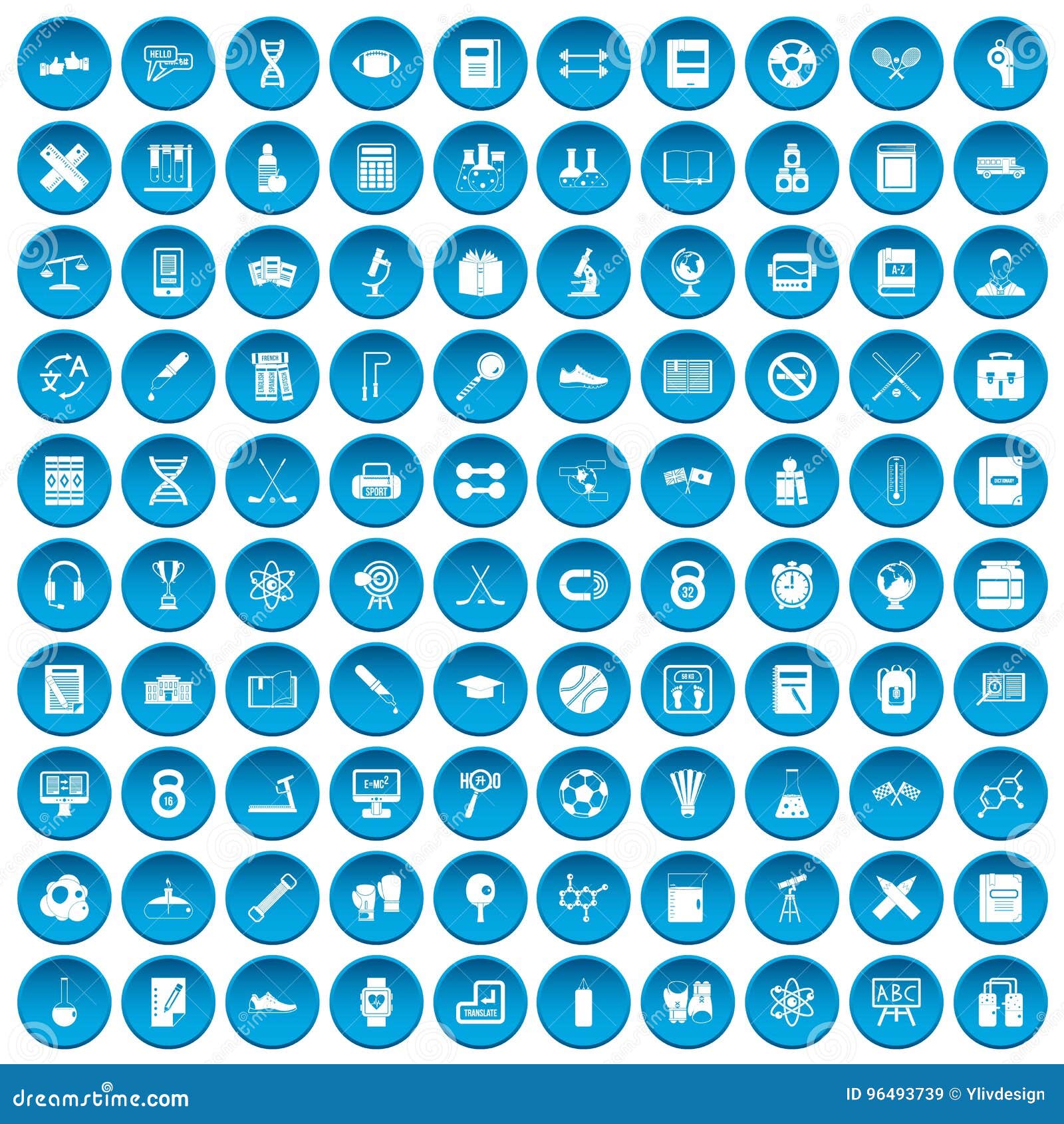 100 college icons set blue stock vector. Illustration of dumbbell ...