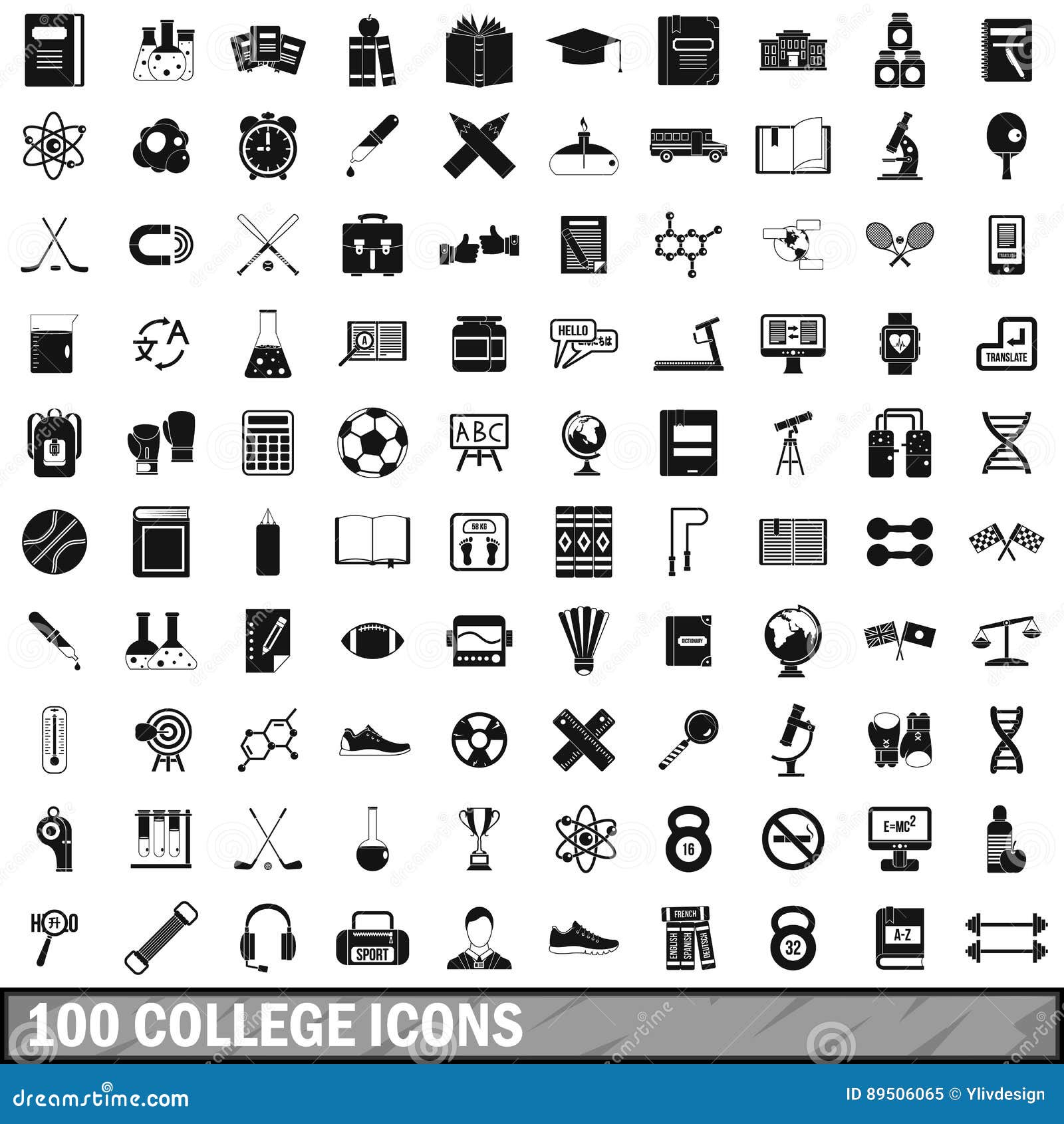 100 College Icons Set, Simple Style Stock Vector - Illustration of ...