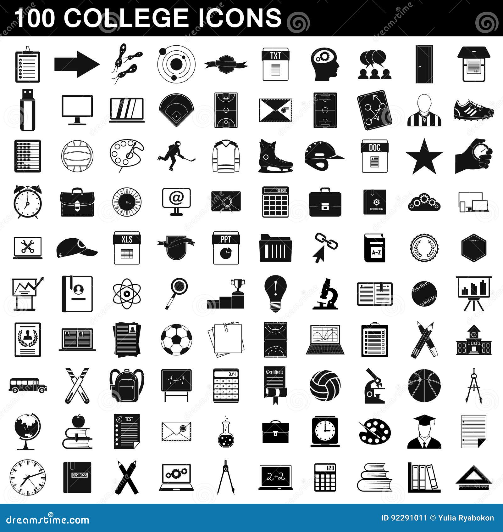 100 College Icons Set, Simple Style Stock Vector - Illustration of ...