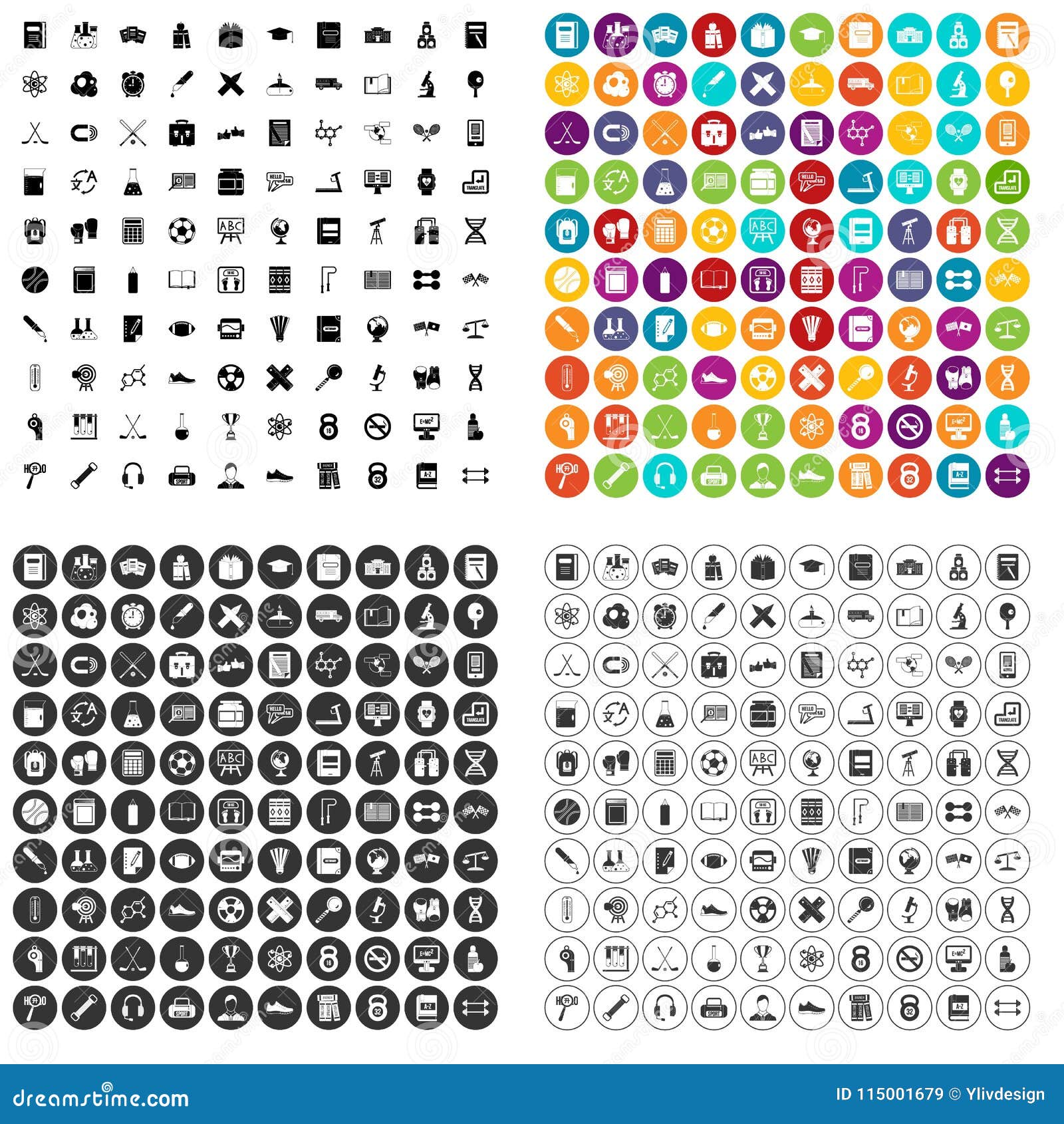 100 College Icons Set Vector Variant Stock Vector - Illustration of ...