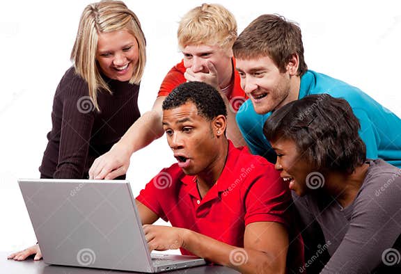 College Kids Looking at a Computer Screen Stock Image - Image of school ...