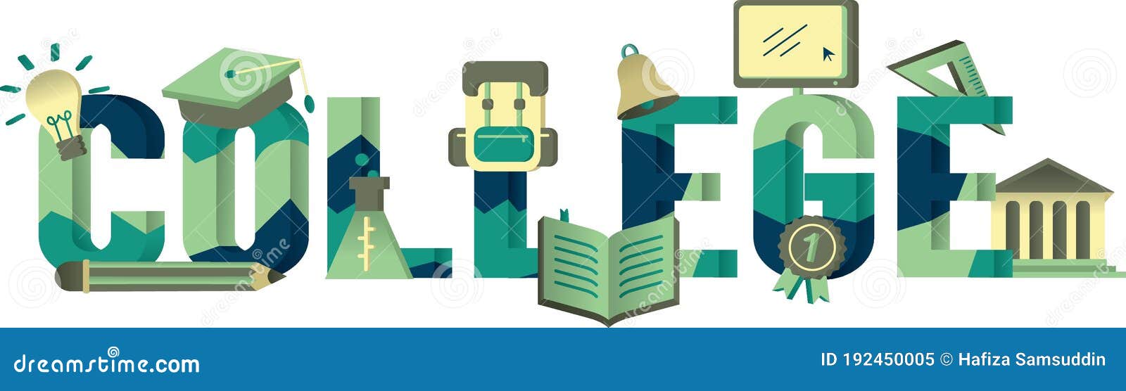 College Lettering Design Vector Illustration Isolated Flat Illustration ...