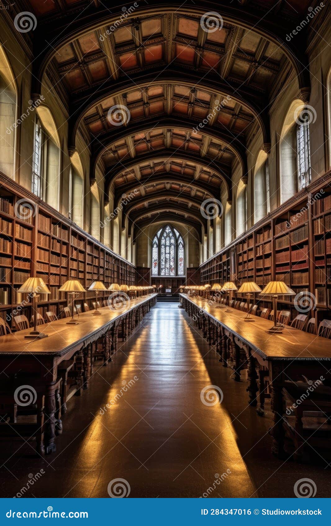 College Library Interior with Rows of Books Stock Illustration ...