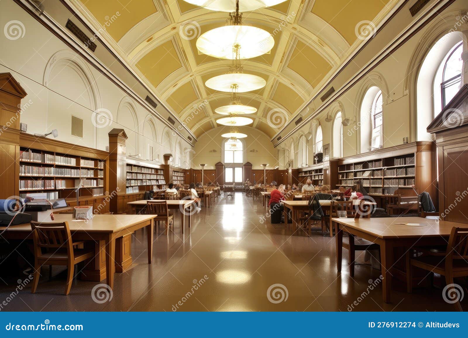 College Library, with Students Studying and Reading in the Quiet ...