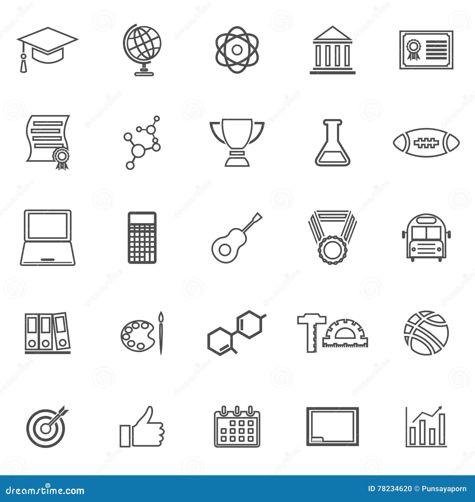 College Line Icon Set, University Symbols Collection, Vector Sketches ...