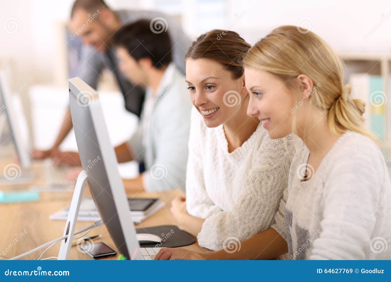 College People Working on Computers in Groups Stock Image - Image of ...