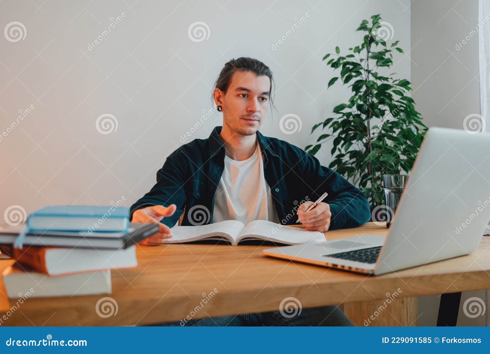 Young Man Study Using Laptop in Home Stock Image - Image of lamp ...