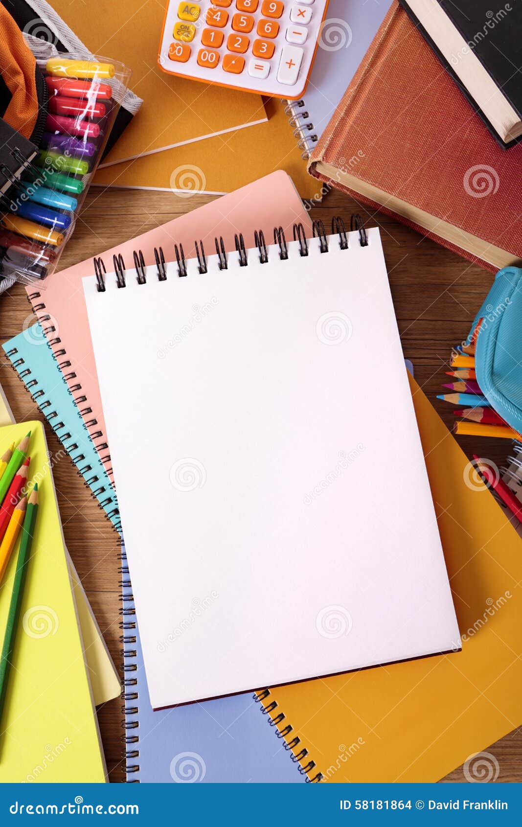 College Student Desk with Blank Writing Book, White Copy Space Stock ...
