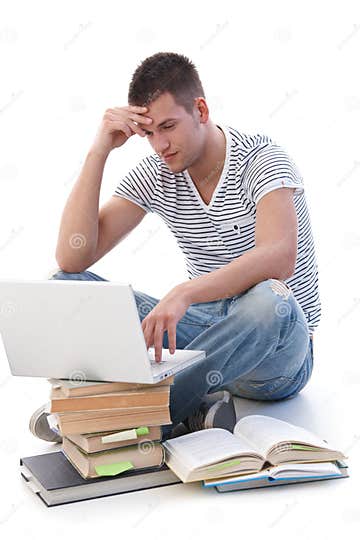 College Student Doing Homework on Laptop Stock Image - Image of ...