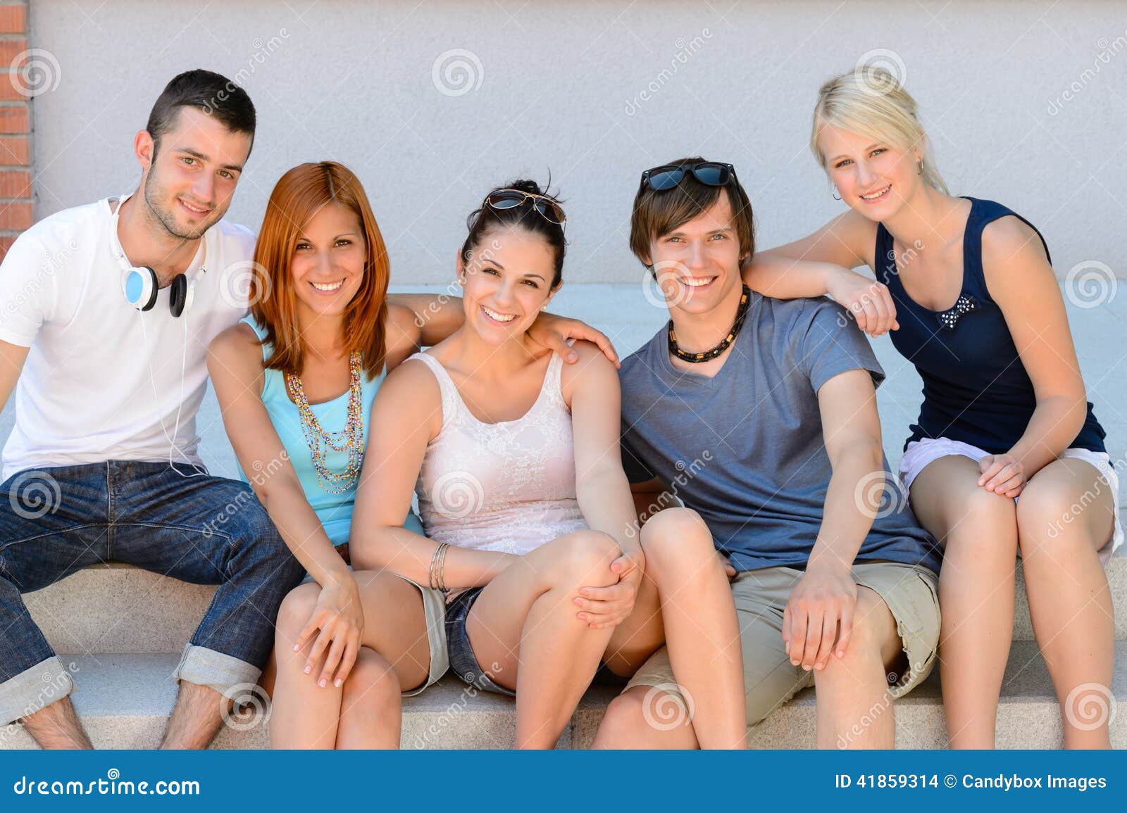 College Student Friends Sitting in Row Steps Stock Photo - Image of ...