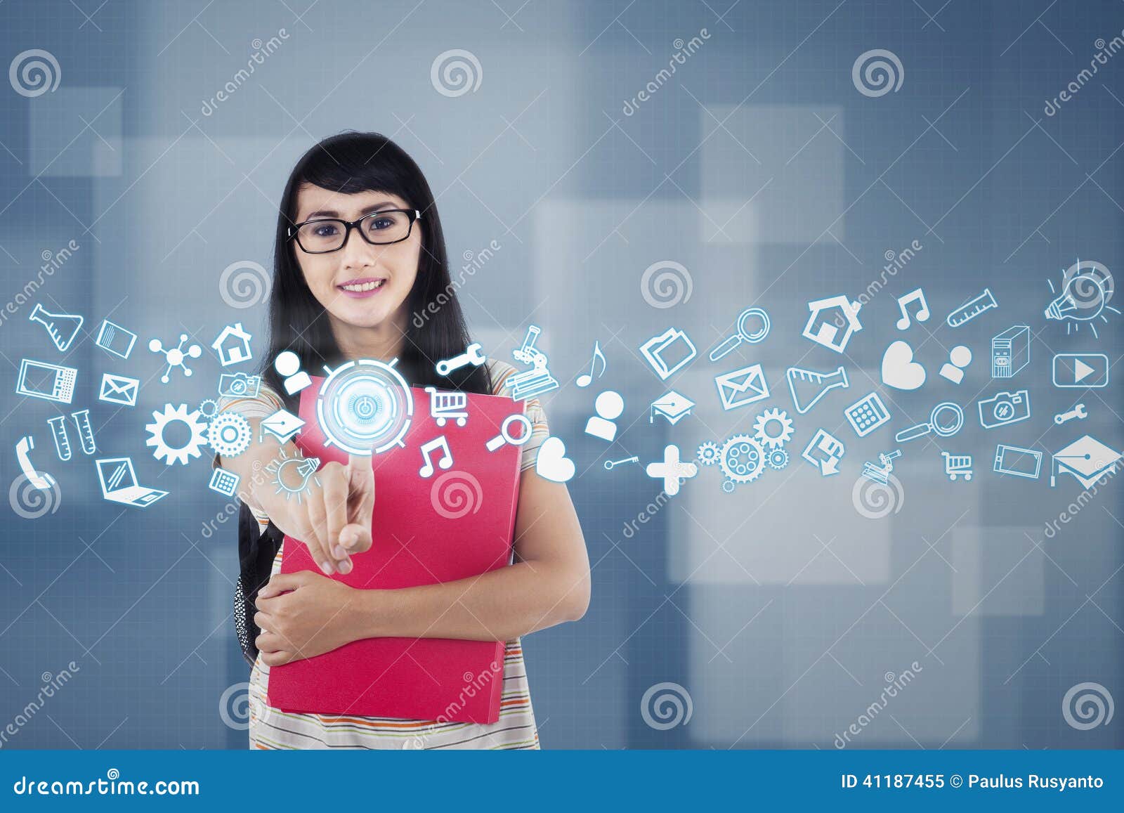 College Student with Futuristic Interface Stock Image - Image of ...