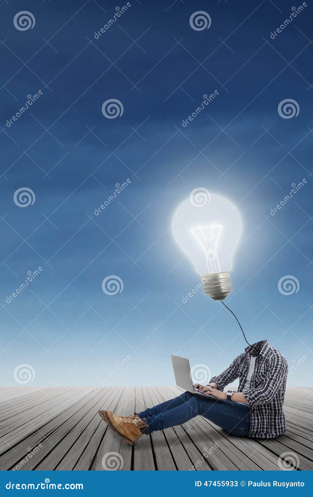 College Student with Lamp Head Using Laptop Stock Illustration ...