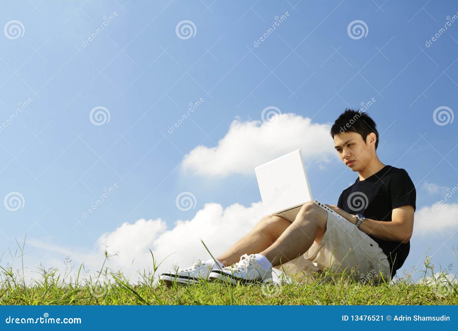 College Student with Laptop Stock Image - Image of green, young: 13476521