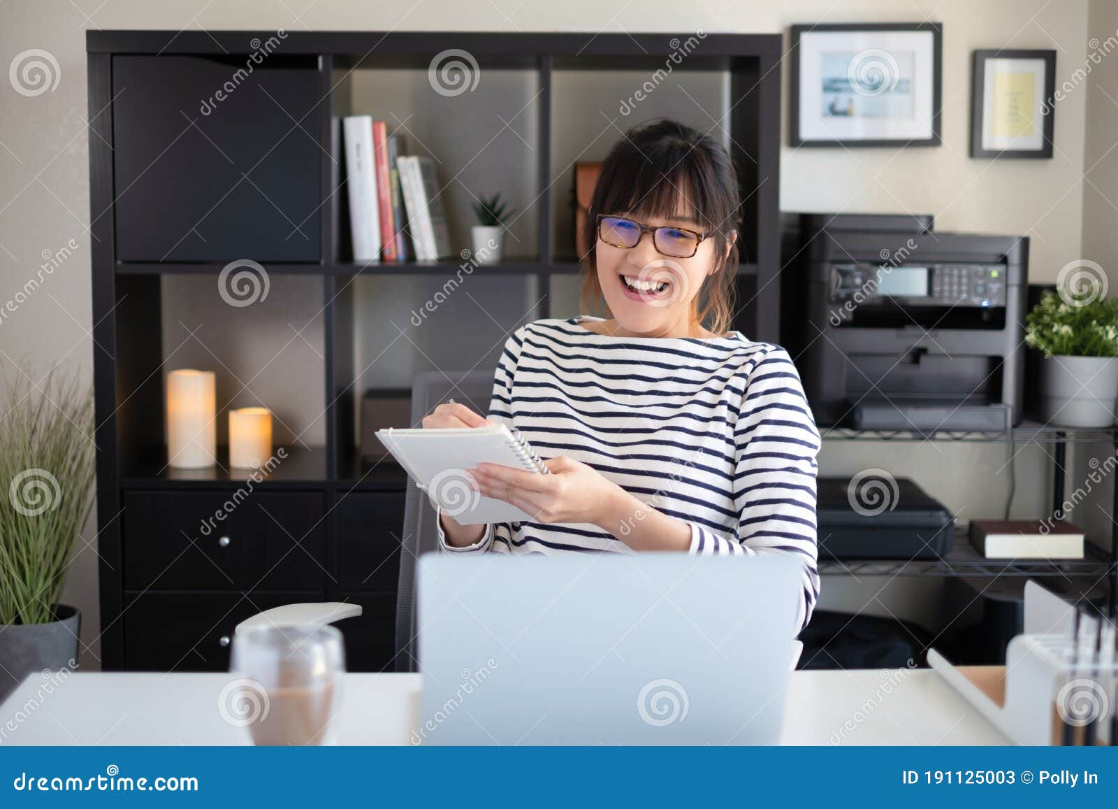College Student Learning Online Class Looking at the Camera on Computer ...