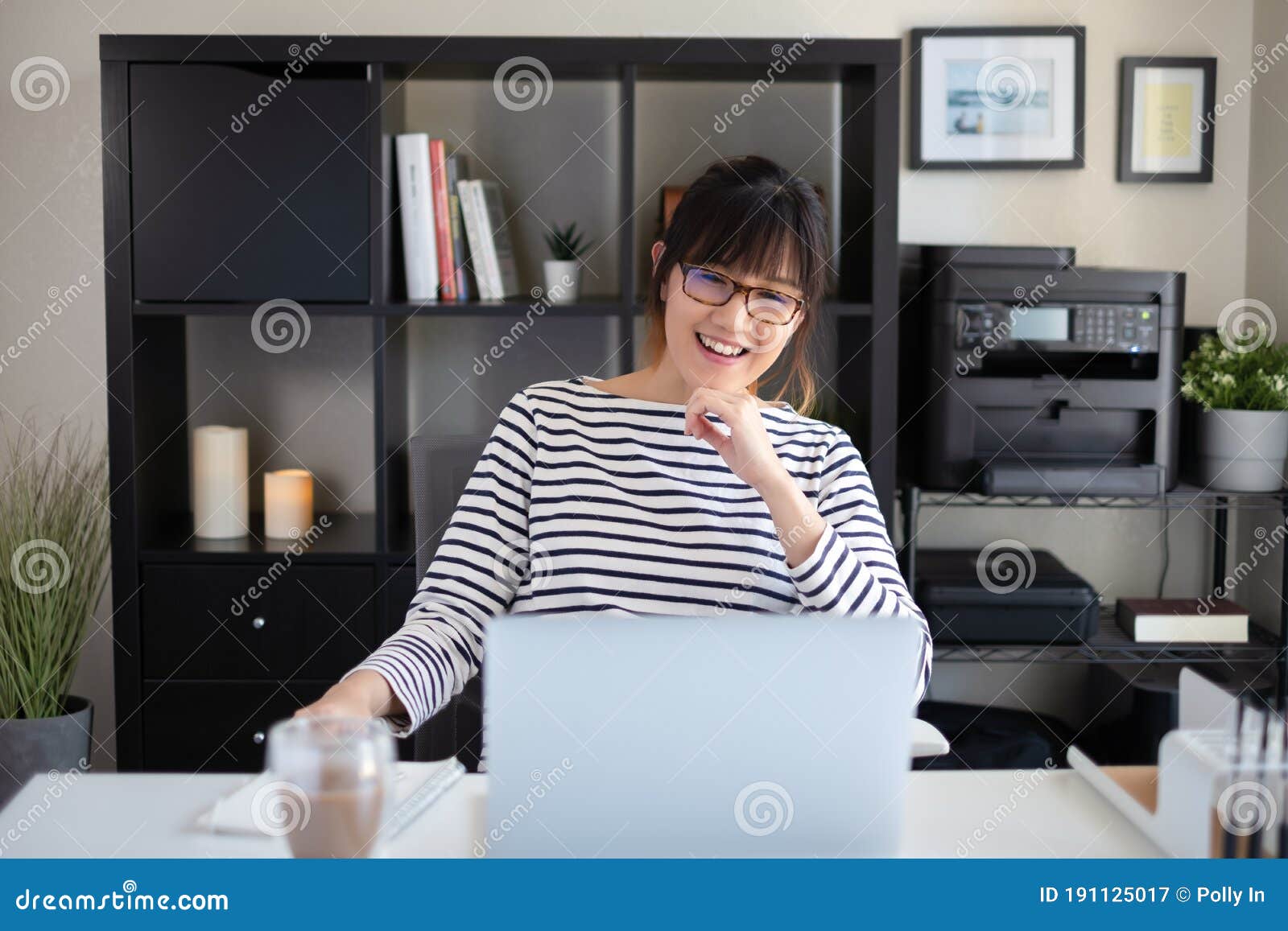 College Student Learning Online Class Looking at the Camera on Computer ...