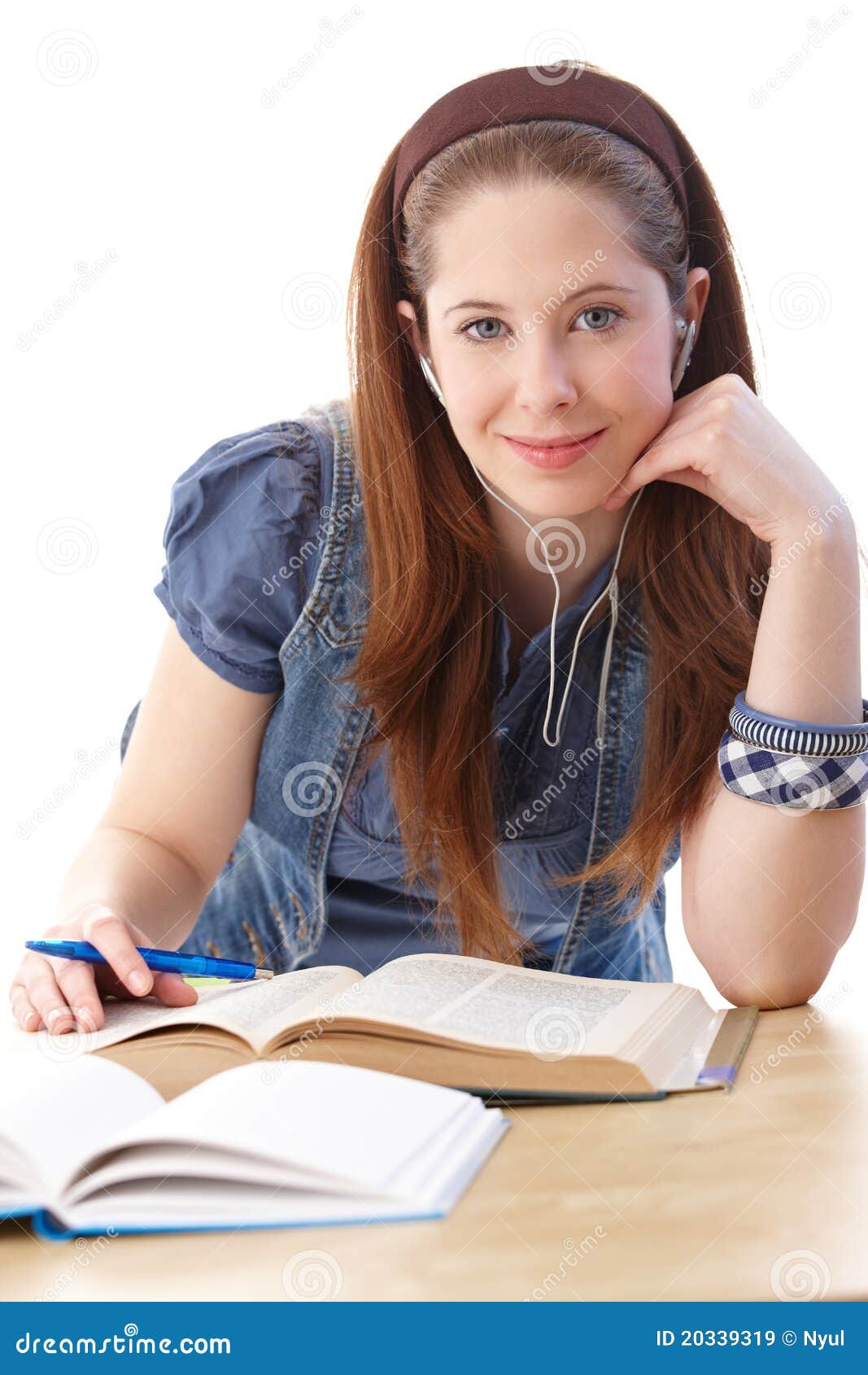College Student Learning Smiling Stock Image - Image of book, desk ...