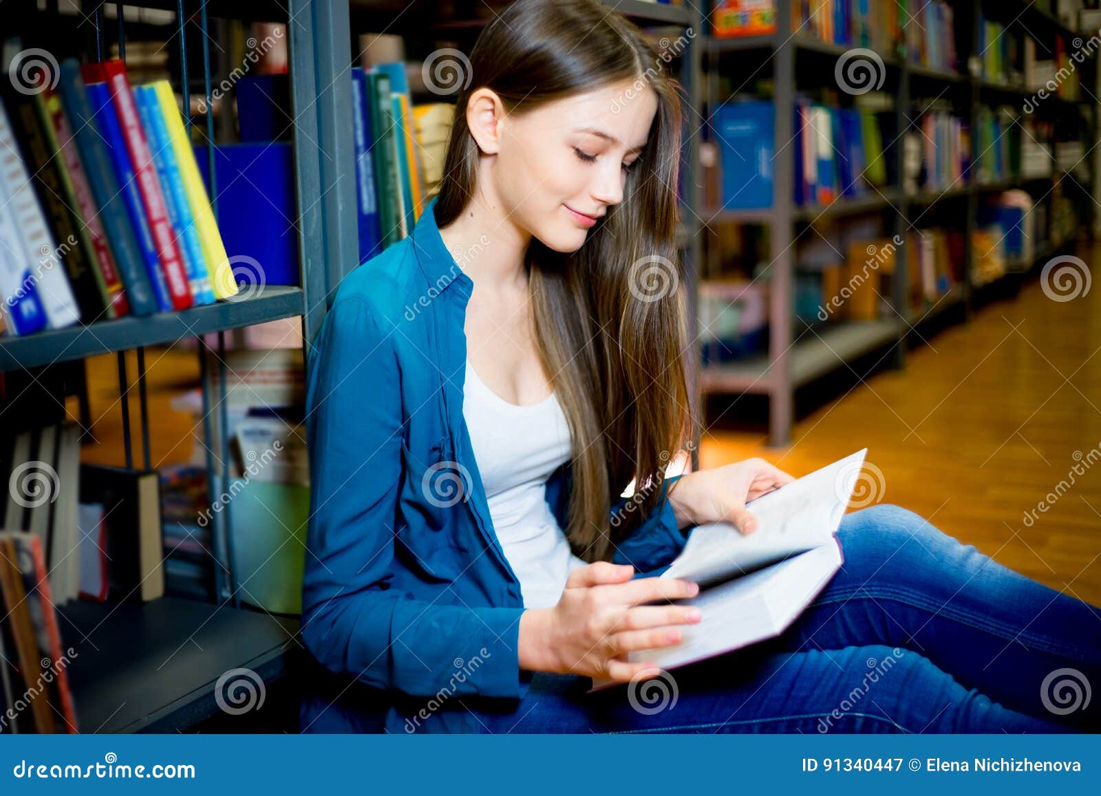 College student in library stock image. Image of indoors - 91340447