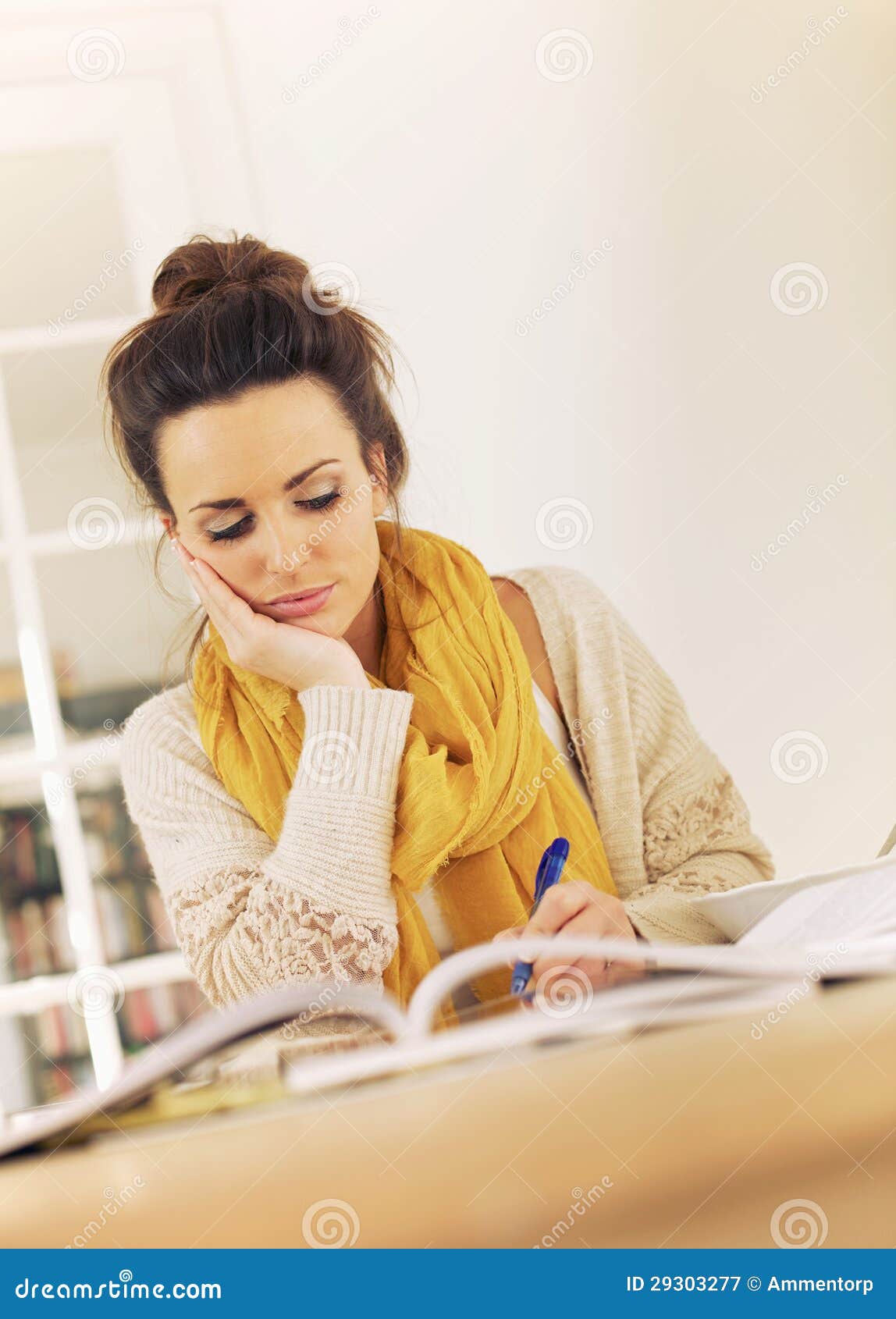 College Student at the Library Reviewing for Her Exams Stock Image ...