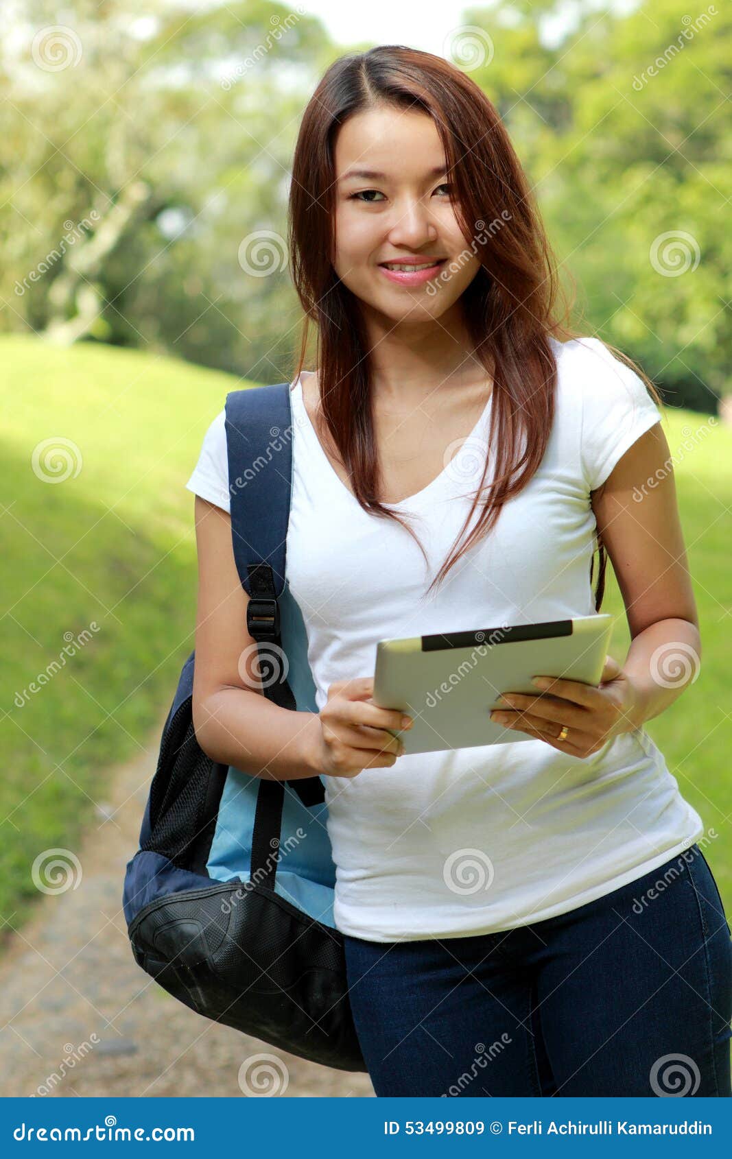 College Student Look Happy Studying Using a Tablets Stock Image - Image ...