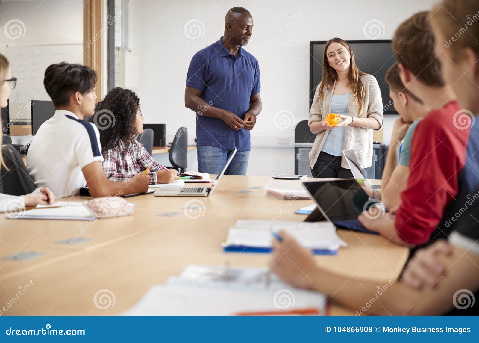College Student Making Presentation in CAD/3D Printing Class Stock ...