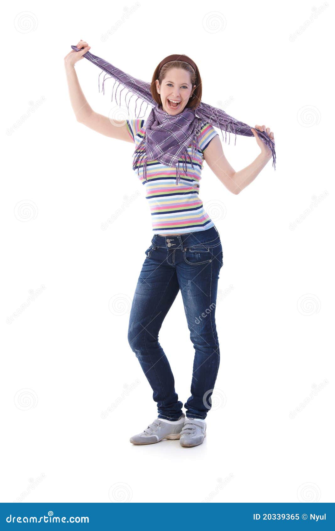 College Student Posing with Scarf Smiling Stock Image - Image of blue ...