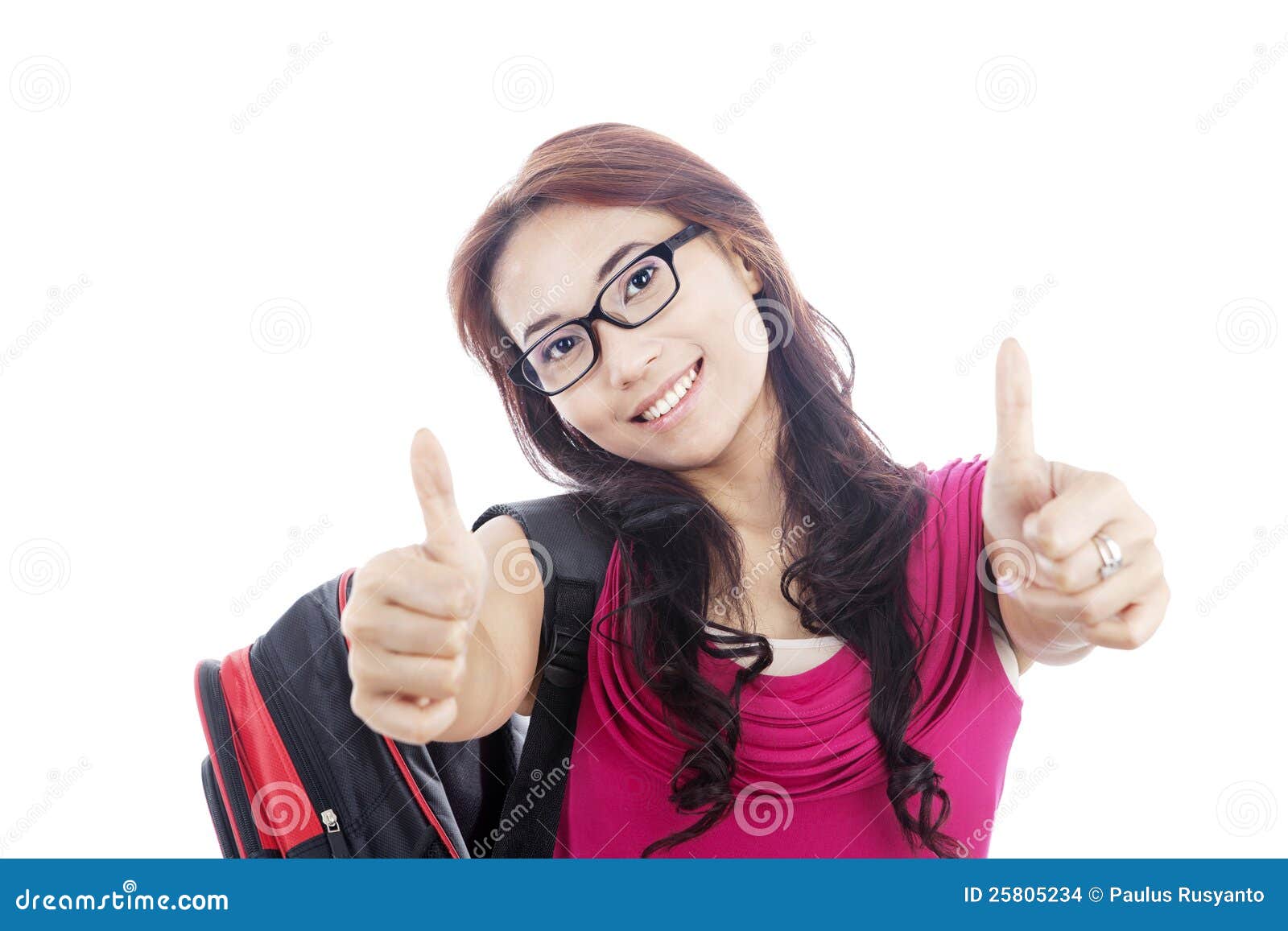 College Student Showing Thumbs-up Stock Photo - Image of beautiful ...