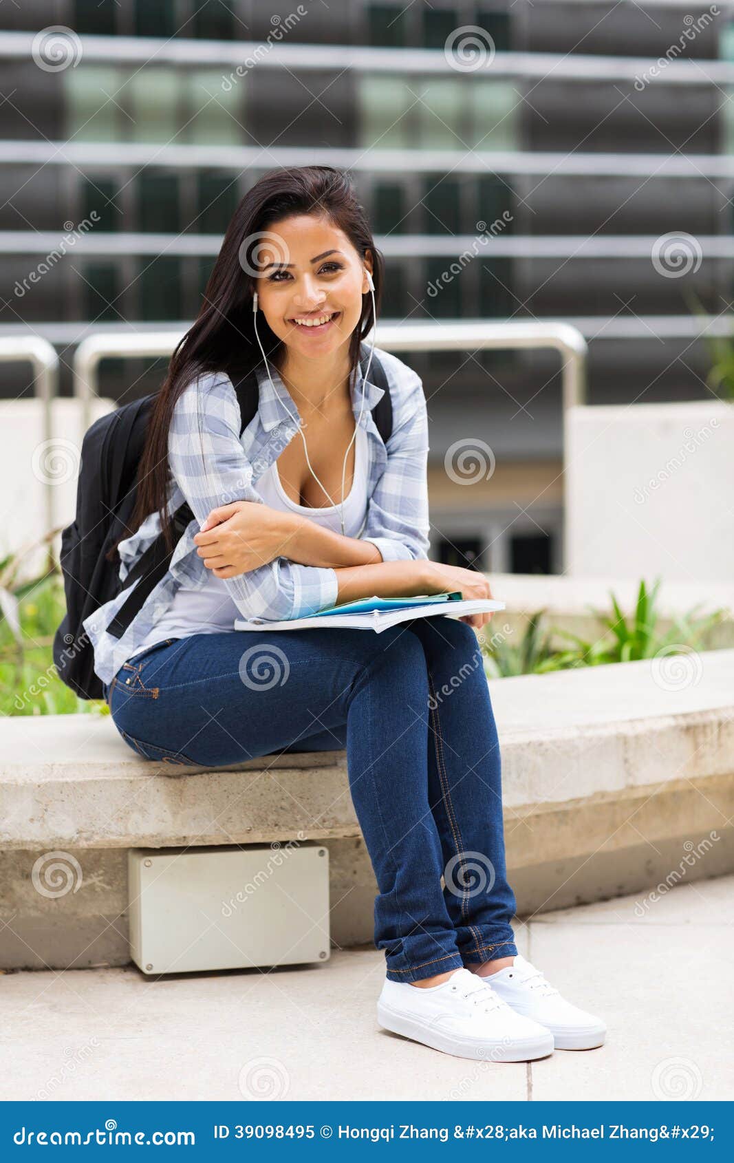 College Student Sitting Campus Stock Image - Image of black, cute: 39098495