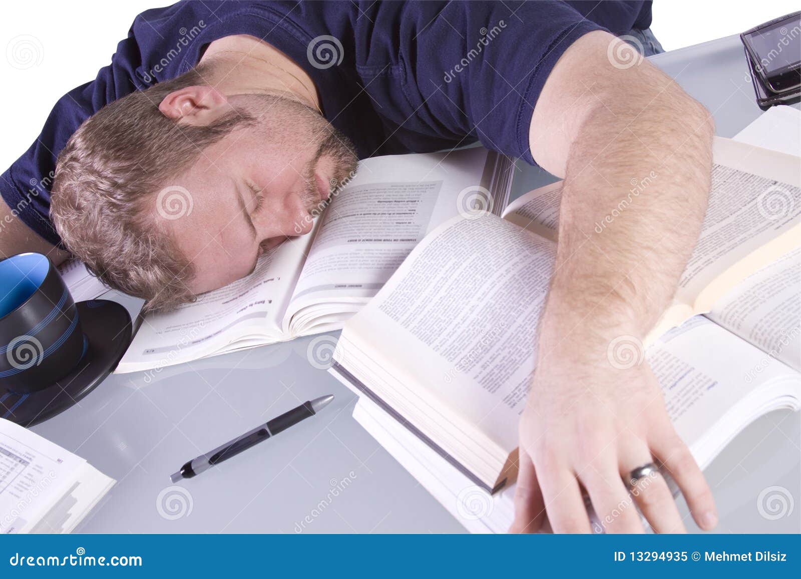 College Student Sleeping on His Desk Stock Image - Image of male ...