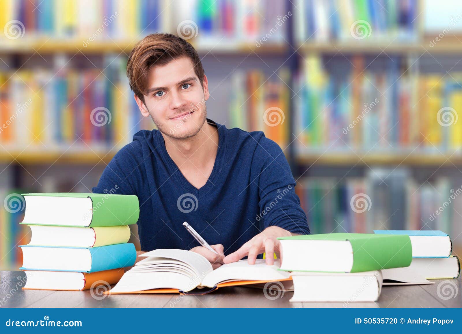 College Student Studying in Library Stock Photo - Image of learning ...