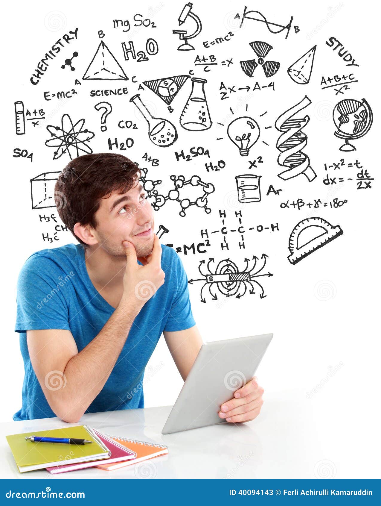 College Student Studying and Thinking Stock Image - Image of classroom ...
