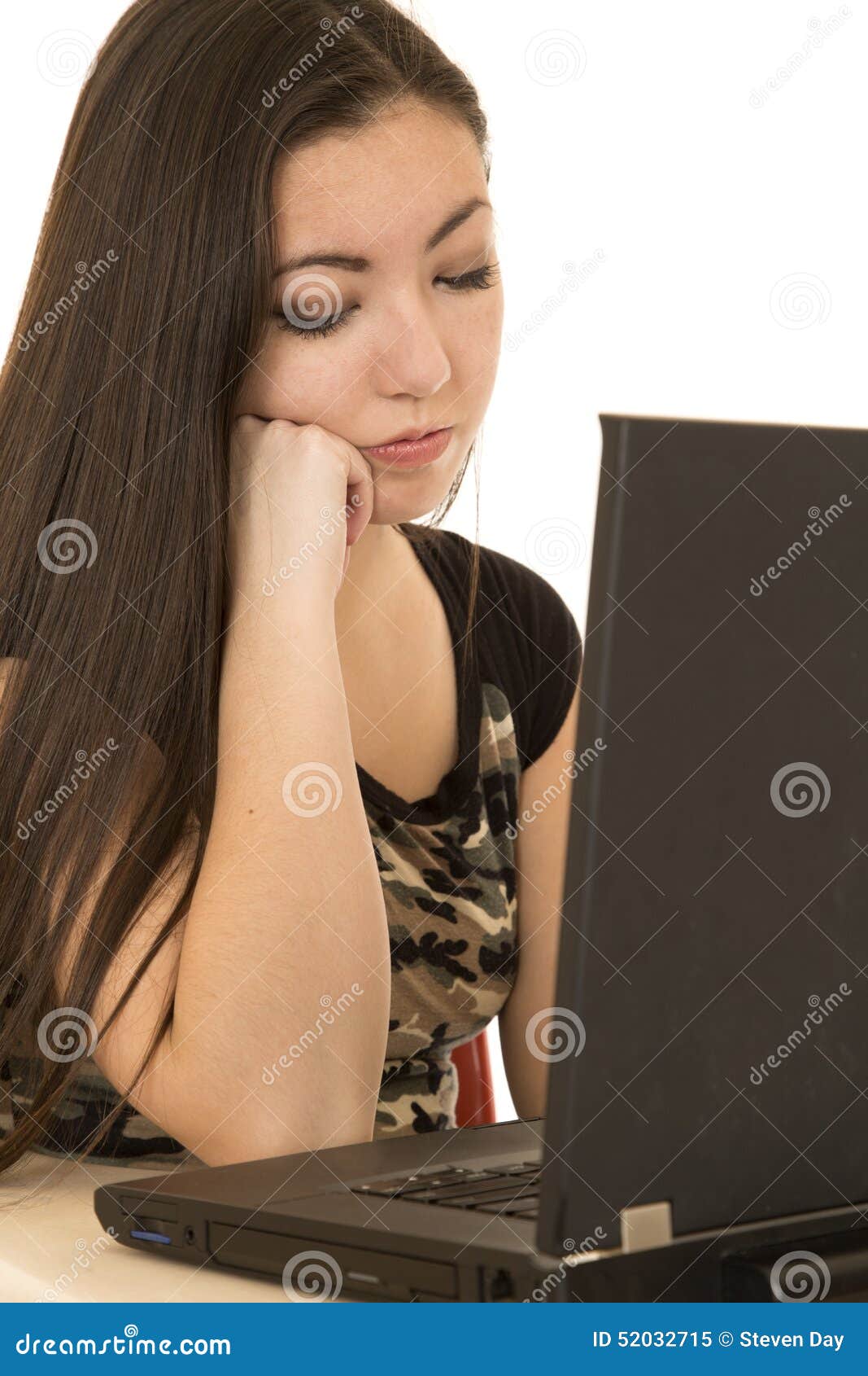 College Student Thinking Leaning on Desk Looking at Computer Stock ...