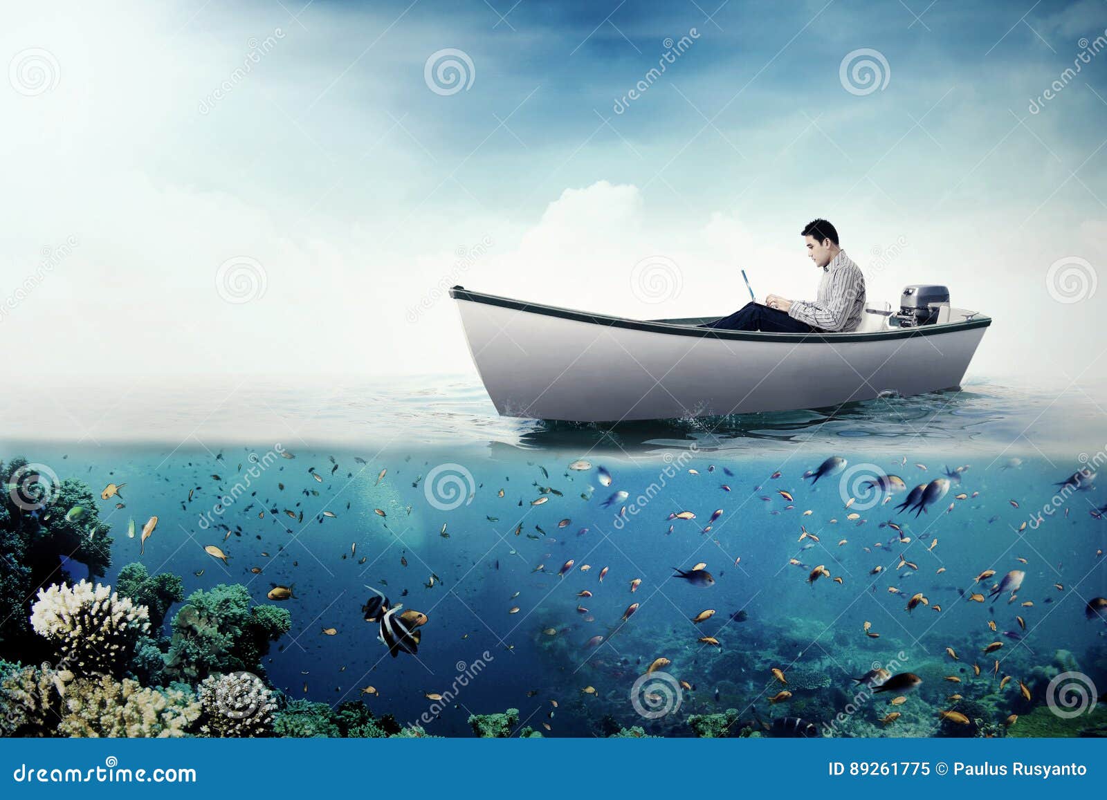 College Student Uses Laptop on Boat Stock Image - Image of computer ...