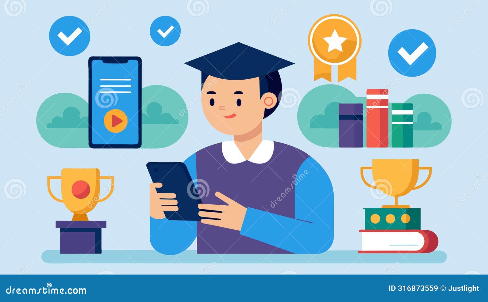 A College Student Using a Gamified Learning Platform on Their Phone ...