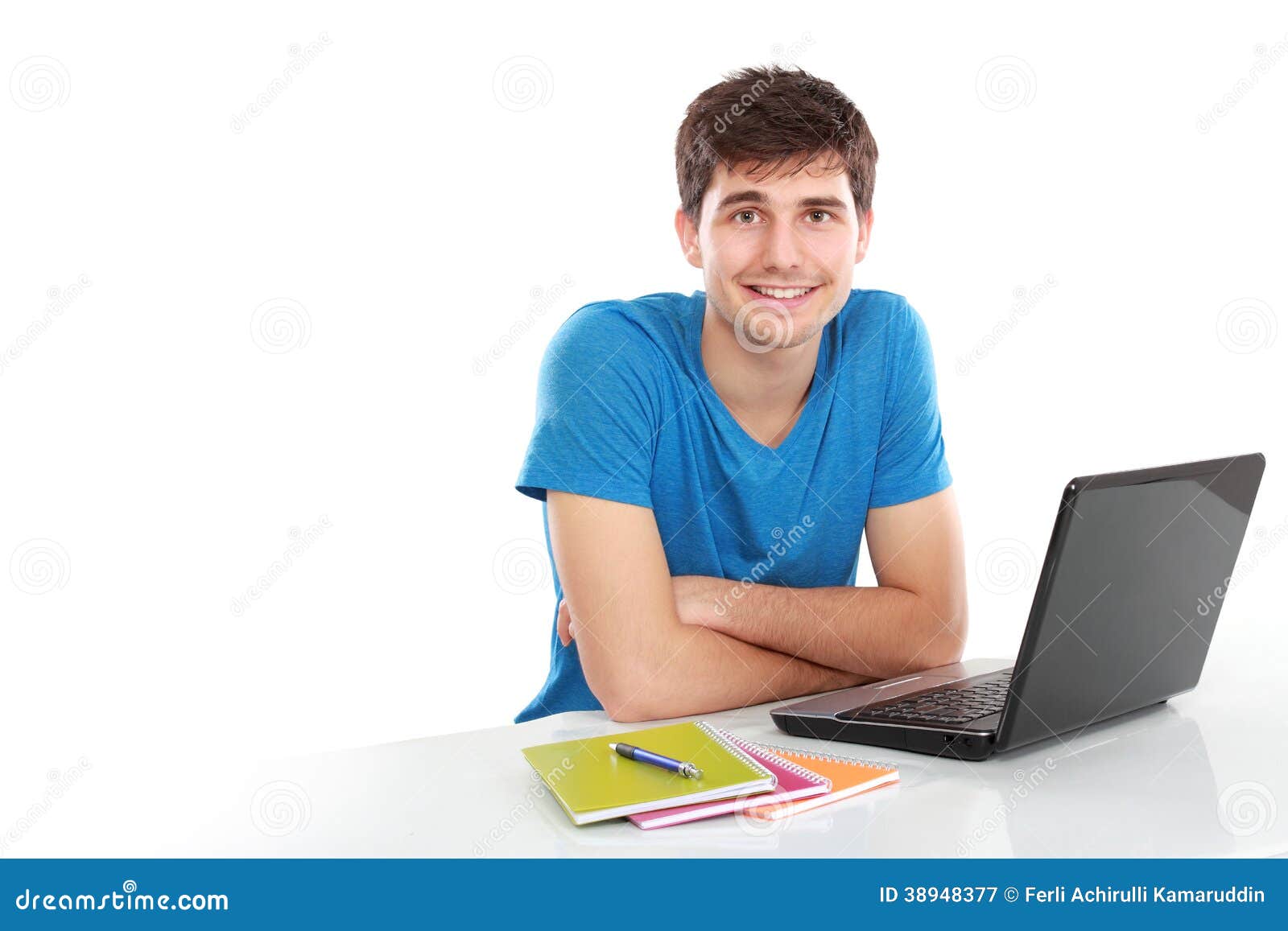 College Student Using His Laptop Stock Image - Image: 38948377