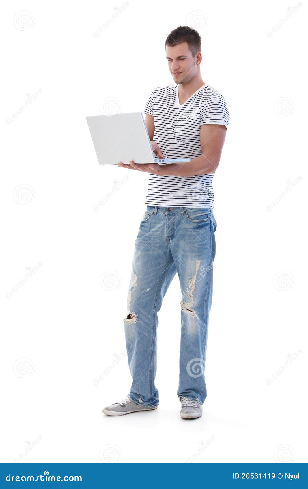 College Student Using Laptop Standing Stock Image - Image of face ...