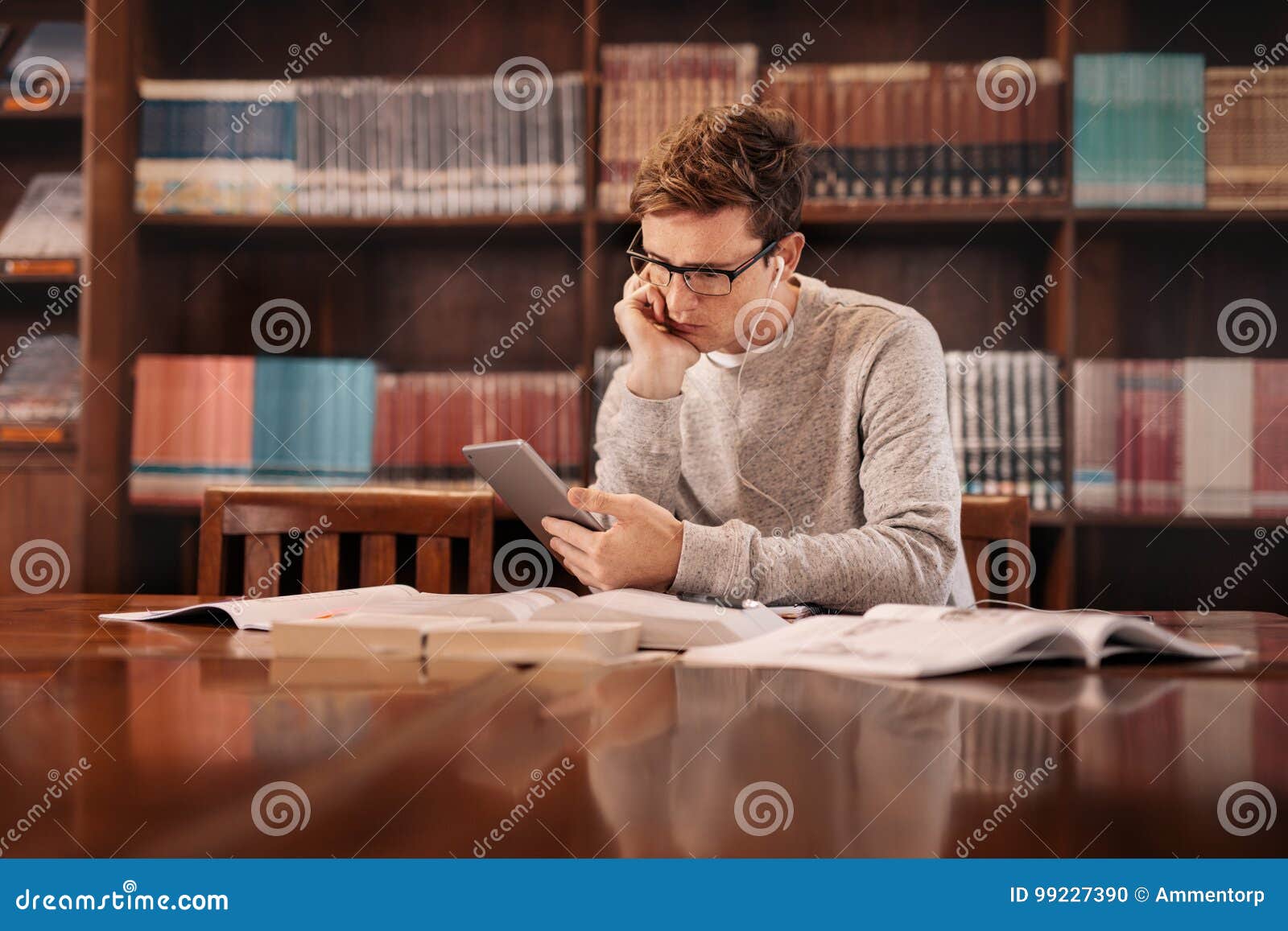 College Student Using Tablet Pc in Library Stock Photo - Image of ...