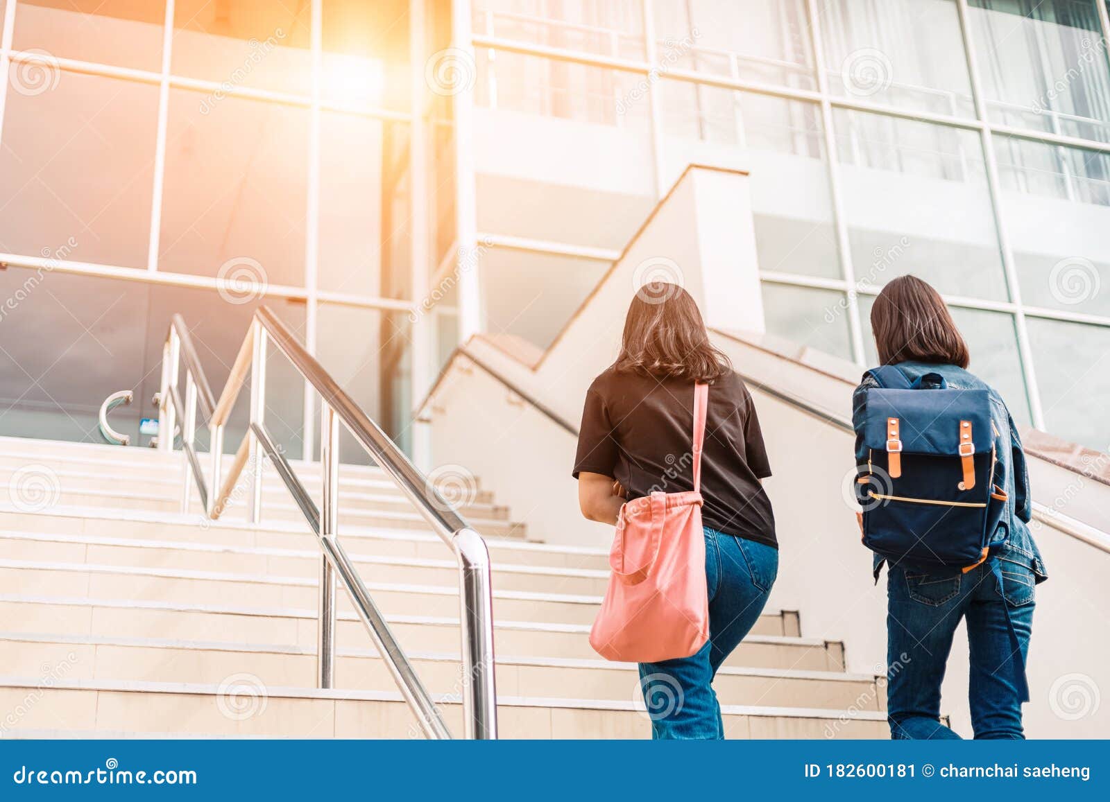 College Student Walking Up the Staircase Stock Image - Image of concept ...